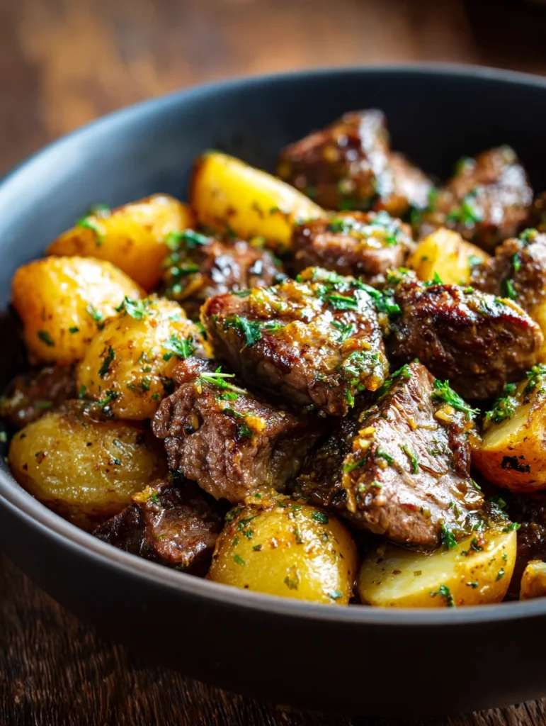 The Best Slow Cooker Garlic Butter Beef Bites and Potatoes